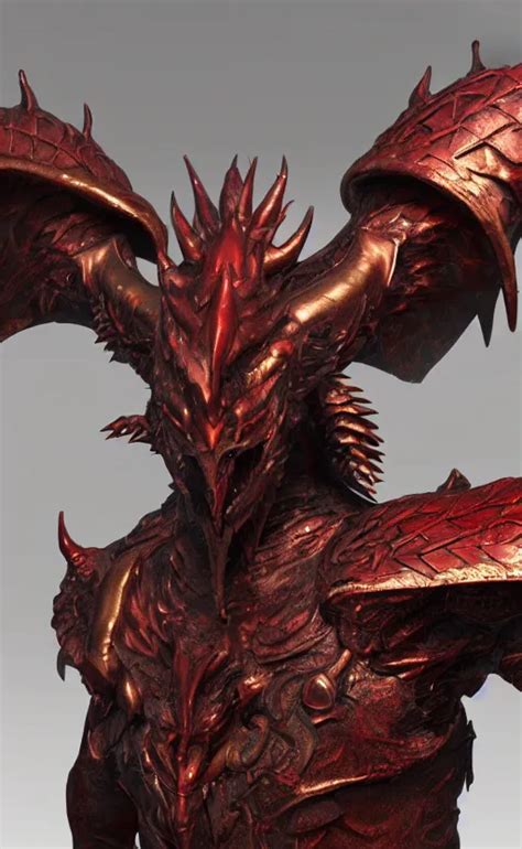 Red Dragon Armor Bronze Statue Unreal Engine High Stable Diffusion