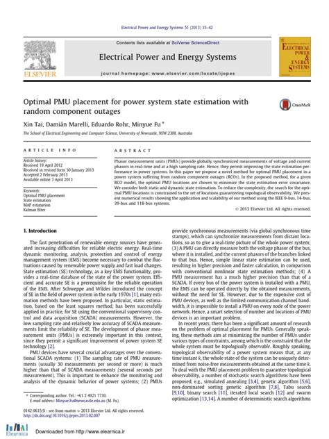 optimal pmu placement for power systems pdf mathematical optimization applied mathematics