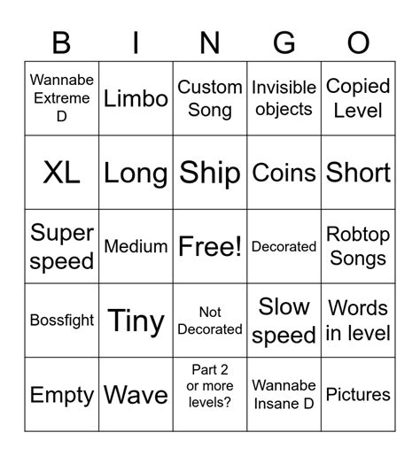Geometry Dash Recent Tab Bingo Bingo Card