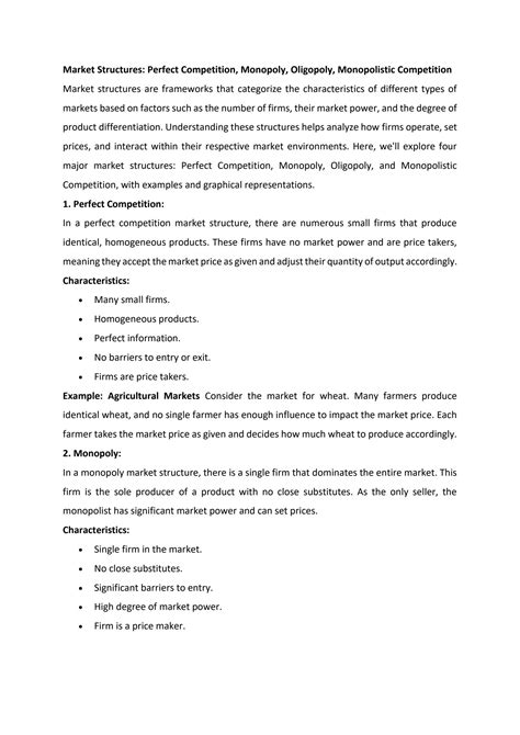 Solution Market Structures Perfect Competition Monopoly Oligopoly