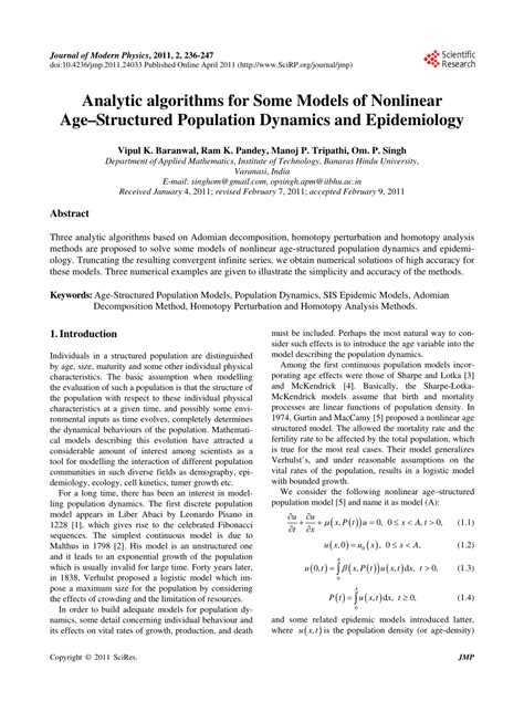 pdf analytic algorithms for some models of nonlinear age structured population dynamics and