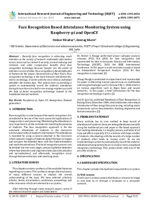 pdf irjet face recognition based attendance monitoring system using raspberry pi and opencv