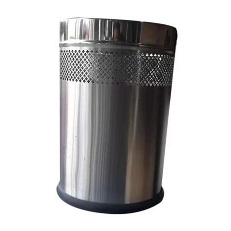 Open Top Silver Stainless Steel Dustbin Size 24 Inch H Capacity
