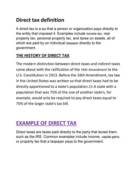 Direct TAX Direct Tax Definition A Direct Tax Is A Tax That A Person