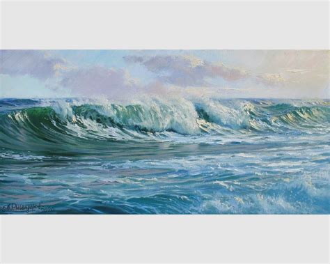 Ocean Wave Oil Painting By Alexander Shenderov Large Original Etsy In