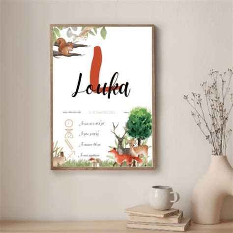 Affiche naissance Animaux forêt Joly Crea
