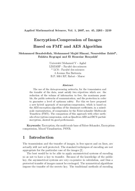 pdf encryption compression of images based on fmt and aes algorithm fakhita regragui and e