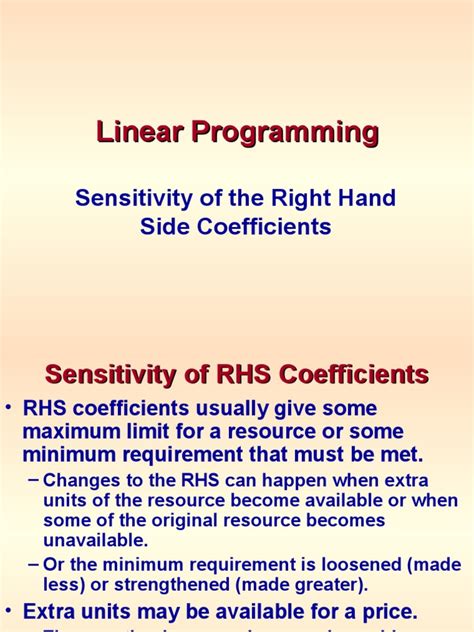 linear programming rhs sensitivity pdf linear programming operations research