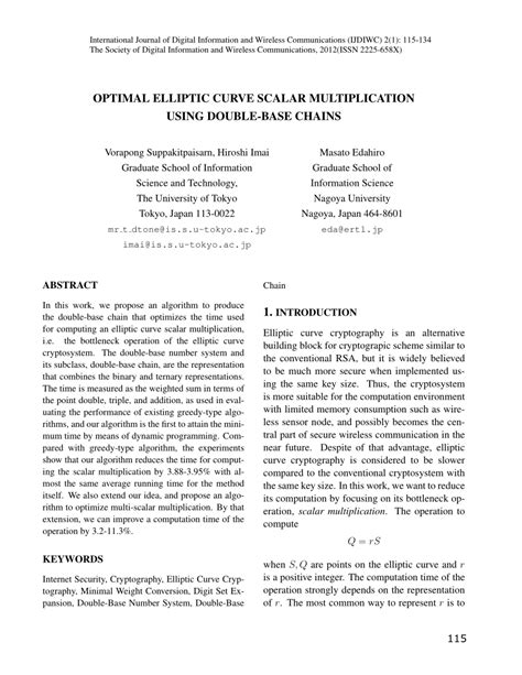 pdf optimal elliptic curve scalar multiplication using double base chains