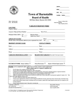 Fillable Online Variance Request Form Town Of Barnstable Fax Email