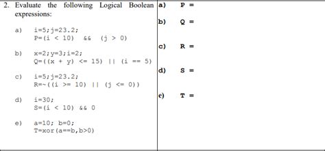 solved 2 evaluate the following logical boolean a