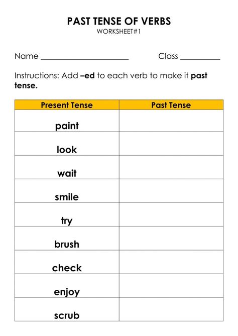 Worksheets For Past Tense Verbs