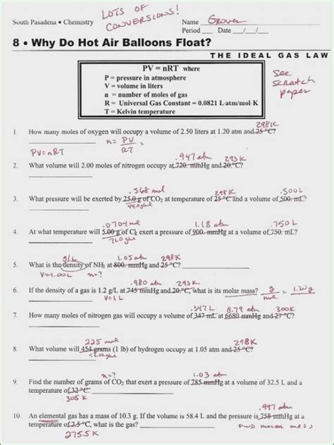 10 Ideal Gas Law Practice Worksheet Worksheets Decoomo