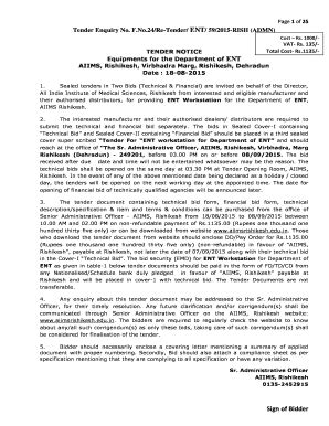 Fillable Online Aiimsrishikesh Edu Page 1 Of 25 Tender Enquiry No