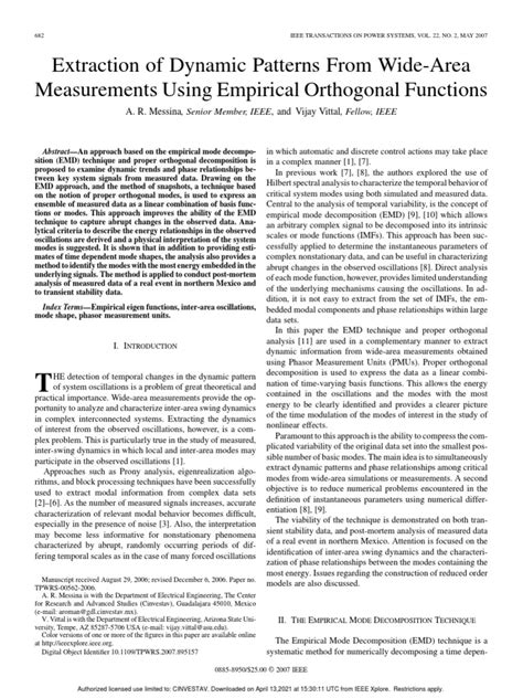 extraction of dynamic patterns from wide area measurements using empirical orthogonal functions
