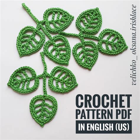 Crochet Branch With Leaves Pattern Green Leaf Pattern PDF Crochet Twig