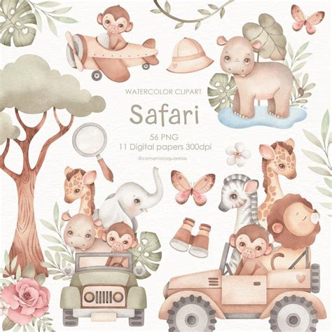 Safari Watercolor Clipart Decor Art Printable Art Wallpaper