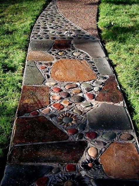Brown Pebble Mosaic Tile Art Stone Plates River Rock Path Diy Garden