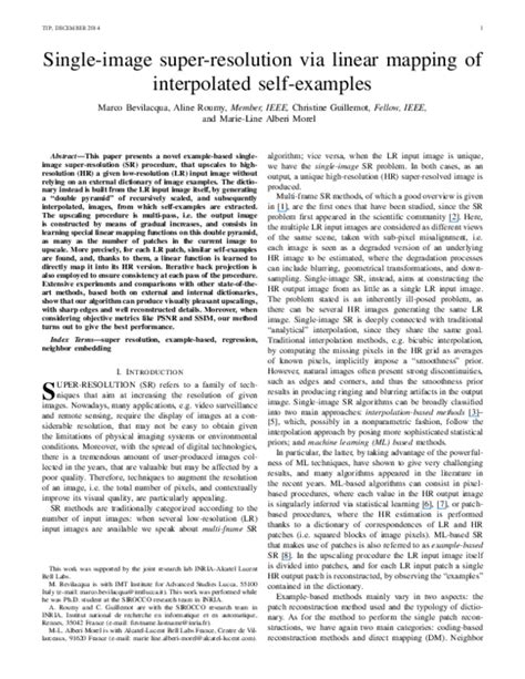 pdf single image super resolution via linear mapping of interpolated self examples christine