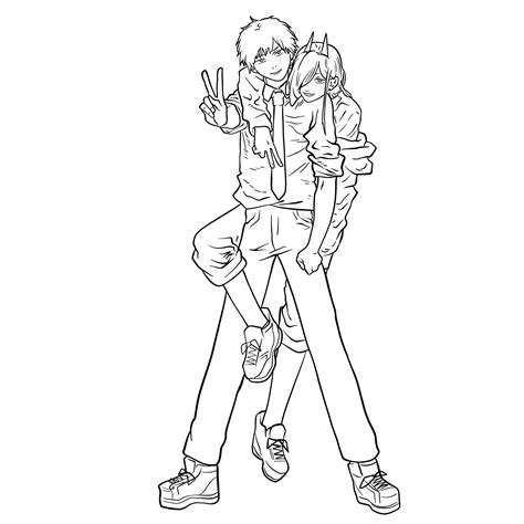 How To Draw Denji And Power Together SketchOk