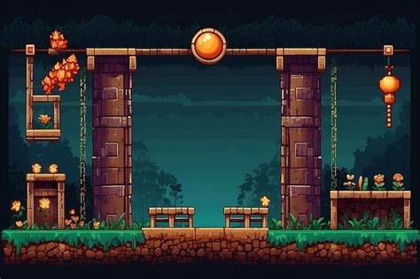 Premium Photo Pixel Art Game Background With Button Level Up Game