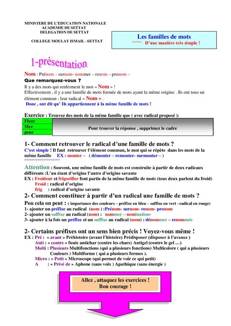 Les Familles De Mots AlloSchool