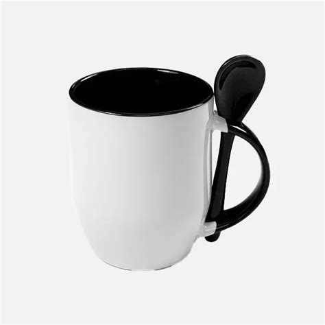 Taza con asa interior y cuchara negra de 12oz para sublimación Doce Perú