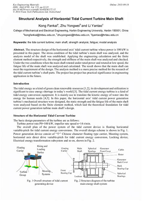 structural analysis of horizontal tidal current turbine main shaft scientific