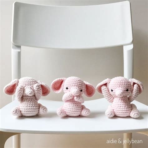 Three Wise ELEPHANTS Crochet Amigurumi See No Evil Speak No Evil
