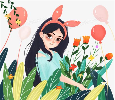 卡通手绘小清新女孩形象插画图片免费下载 PNG素材 编号vwxil3729 图精灵