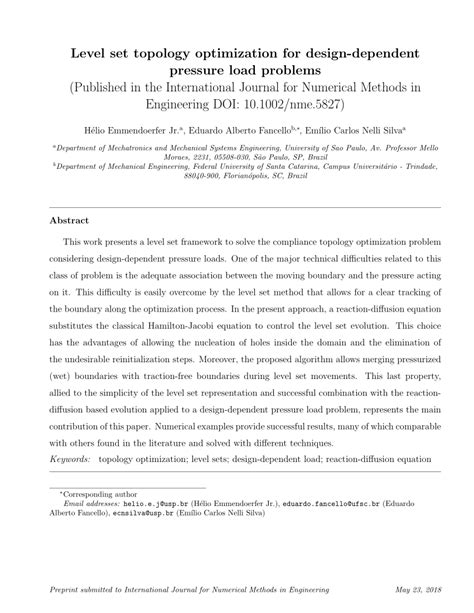 pdf level set topology optimization for design‐dependent pressure load problems