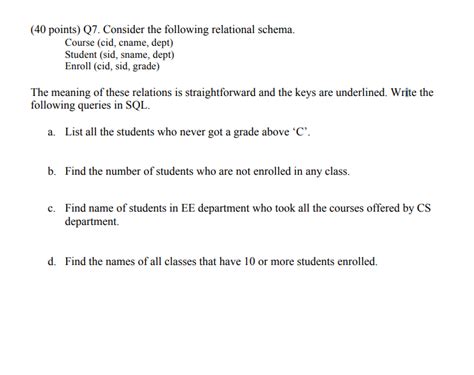 solved 40 points q7 consider the following relational
