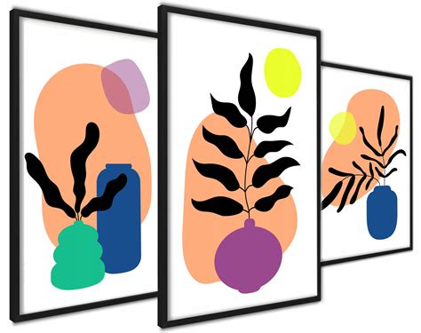Abstrakcja Plakat Kwiaty Tryptyk Obraz X Abstrakcja Nowoczesny