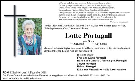Traueranzeigen Von Lotte Portugall Rz Trauer De