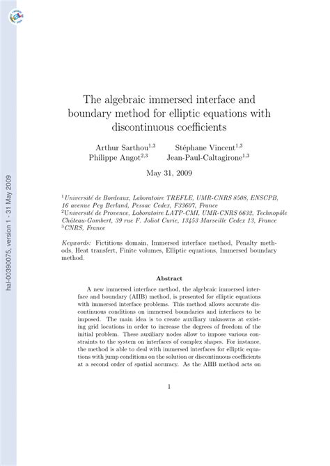 pdf the algebraic immersed interface and boundary method for elliptic equations with jump
