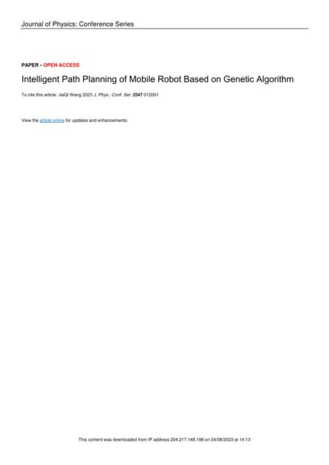 pdf intelligent path planning of mobile robot based on genetic algorithm