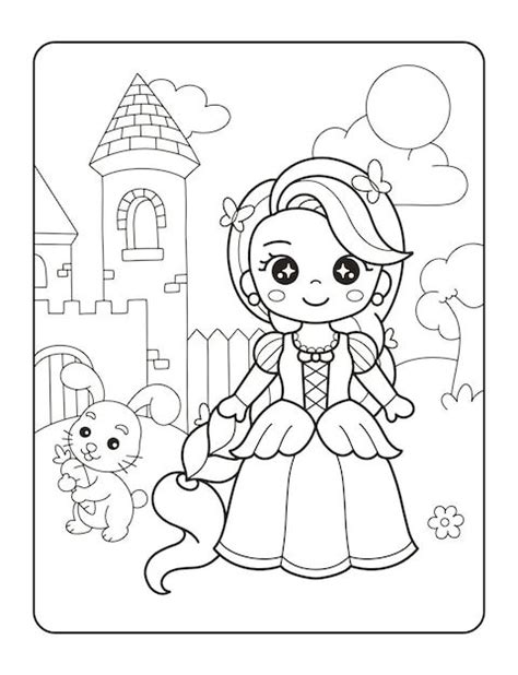 Premium Vector Beautiful Princess With Cute Bunny Printable Coloring
