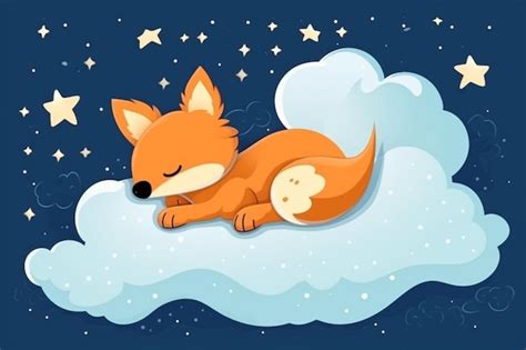 Un Zorro De Dibujos Animados Durmiendo En Una Nube Con Un Fondo Azul
