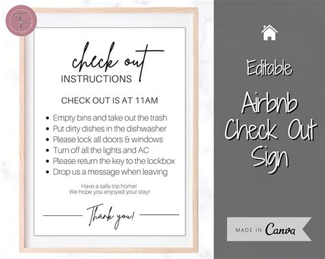 Editable Airbnb Sign Check Out Checklist Template House Etsy Finland