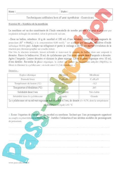 Chimie Terminale Exercices cours évaluation révision pdf à imprimer