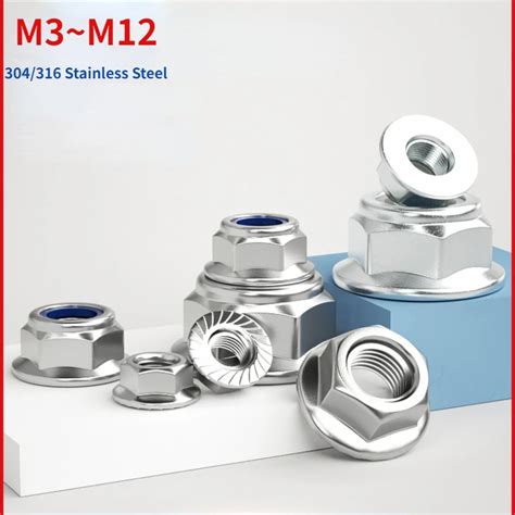 M3 M4 M5 M6 M8 M10 M12 A2 A4 Stainless Steel Hex Flange Nylon Insert