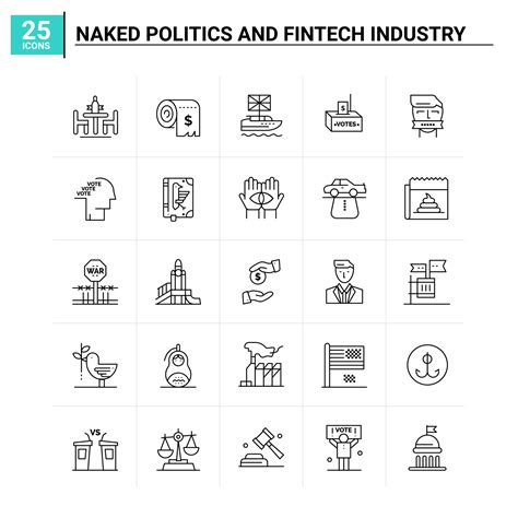 25 Naked Politics And Fintech Industry Icon Set Vector Background