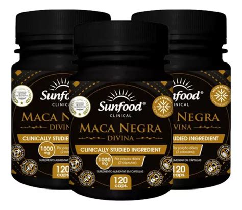 Maca Peruana Negra Divina 3 Potes 1000mg 120 Cápsulas Frete grátis
