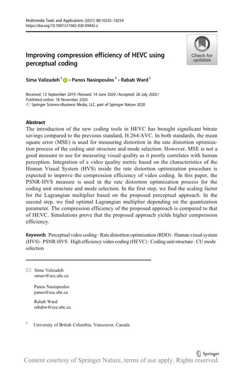 improving compression efficiency of hevc using perceptual coding request pdf