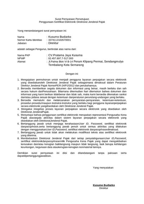 Surat Pernyataan Persetujuan Penggunaan Sertifikat Elektronik