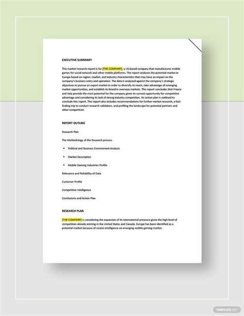 Market Research Report Template