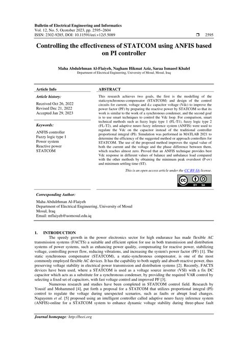 pdf controlling the effectiveness of statcom using anfis based on pi controller