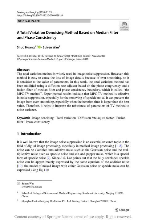 a total variation denoising method based on median filter and phase consistency request pdf