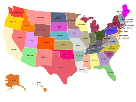 Mapa De Colores De Los Estados Unidos Con Nombres Ilustración del