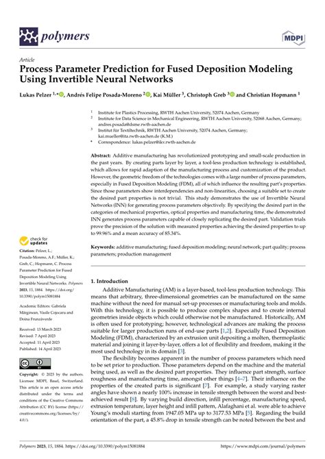 pdf process parameter prediction for fused deposition modeling using invertible neural networks
